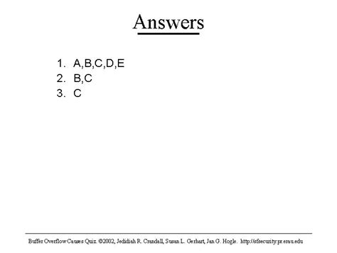 Quiz Buffer Overflow Causes 3 Questions Answers Follow