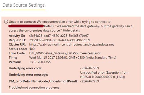 Power Bi Gateway Error While Adding Data Source Fr Microsoft