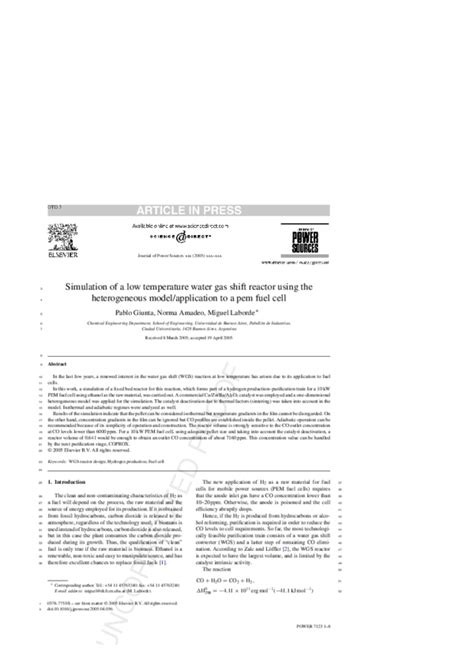pdf simulation of a low temperature water gas shift reactor using the