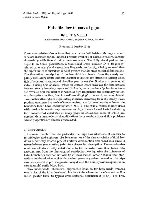 Pdf Pulsatile Flow In Curved Pipes