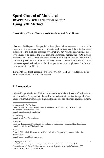 Pdf Speed Control Of Multilevel Inverter Based Induction Motor Using Vf Method
