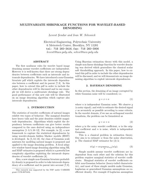 Pdf Multivariate Shrinkage Functions For Wavelet Based Denoising