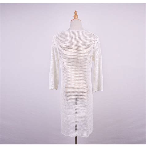 Simenual Lace Up Crochet Beach Dress White Swimwear 2017 Long Sleeve
