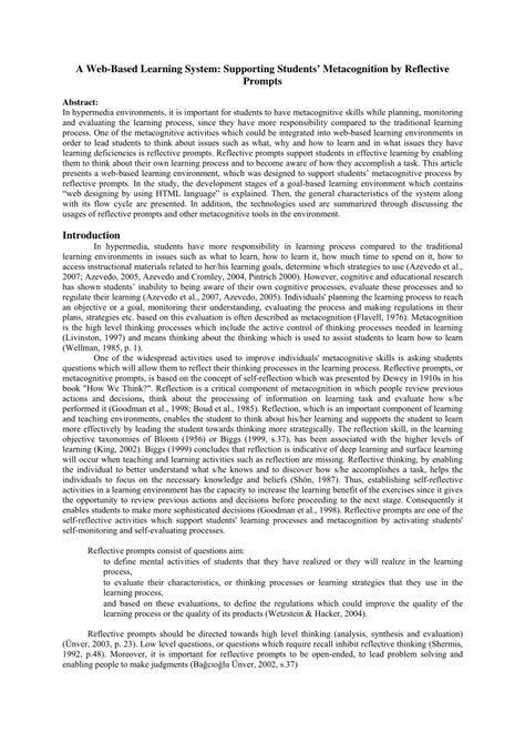 Pdf A Web Based Learning System Supporting Students Metacognition