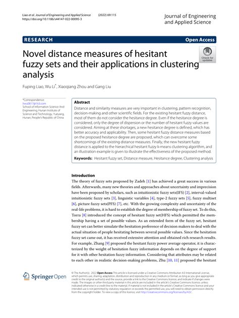 Pdf Novel Distance Measures Of Hesitant Fuzzy Sets And Their Applications In Clustering Analysis