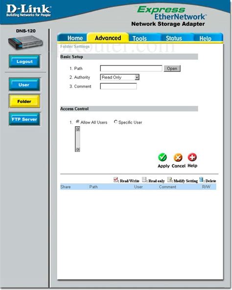 Dlink DNS Screenshot Folder Settings