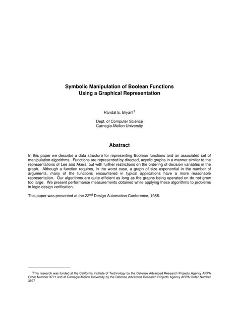 Pdf Symbolic Manipulation Of Boolean Functions Using A Graphical Representation