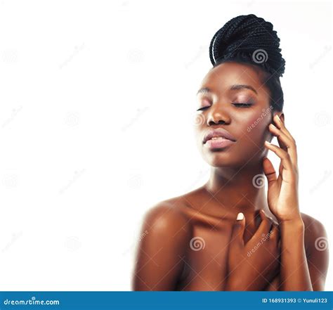 Young Pretty African American Woman With Natural Makeup Taking Care Of