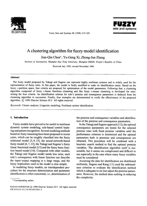 A Clustering Algorithm For Fuzzy Model Identificationword文档在线阅读与下载无忧文档