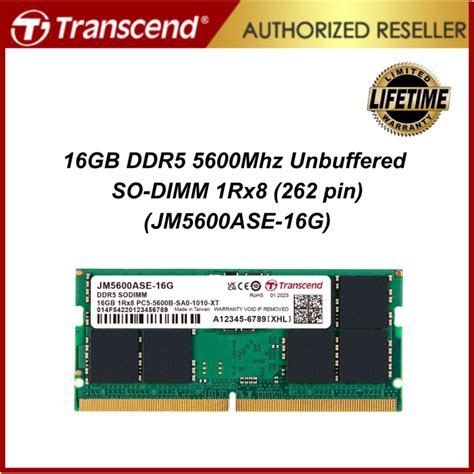 Transcend 16gb Ddr5 5600mhz Unbuffered So Dimm 1rx8 262 Pin Jm5600ase 16g For Laptop
