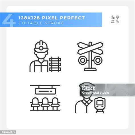철도 인프라 픽셀 완벽한 선형 아이콘 세트 개념에 대한 스톡 벡터 아트 및 기타 이미지 개념 개발 건축물 Istock
