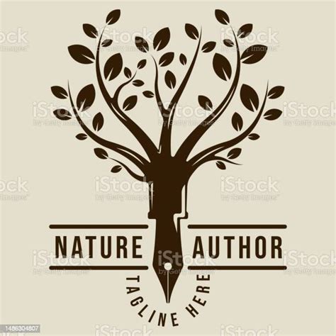 펜이 있는 나무는 로고를 결합한 빈티지 벡터 일러스트레이션 템플릿 아이콘 그래픽 디자인입니다 환경 사업 개념에 대한 자연 창조적 기호 또는 상징 나무에 대한 스톡 벡터 아트