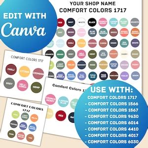 Canva Editable Color Chart Editable Comfort Colors Color Chart