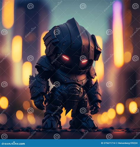 A Cute Chibi Robot On Street Digital Art Stock Illustration