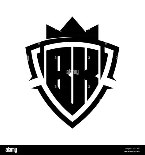 Bk Letter Bold Monogram With Triangle Curve Shield Shape With Crown Black And White Background