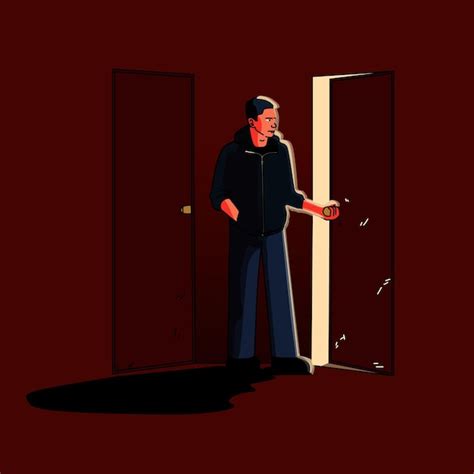Un Hombre Abre La Otra Puerta Vector Premium