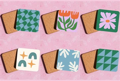Abstract Cork Coasters And Placemats Retro Floral Art Heat Resistant