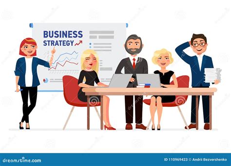 Set Of Business People Cartoon Characters Colleagues At The Meeting