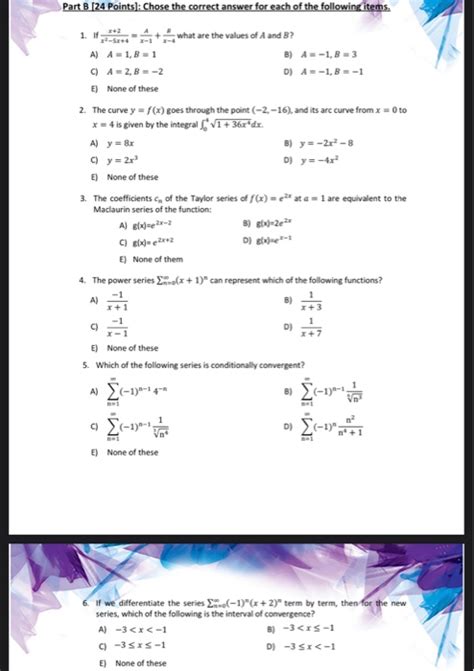solved part b [24 points] chose the correct answer for each