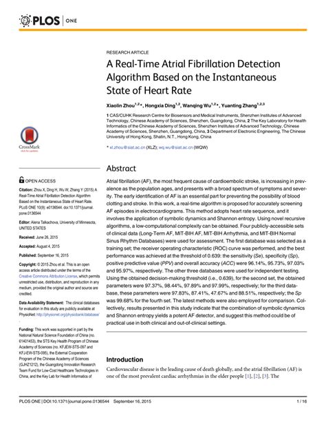 Pdf A Real Time Atrial Fibrillation Detection Algorithm Based On The Instantaneous State Of
