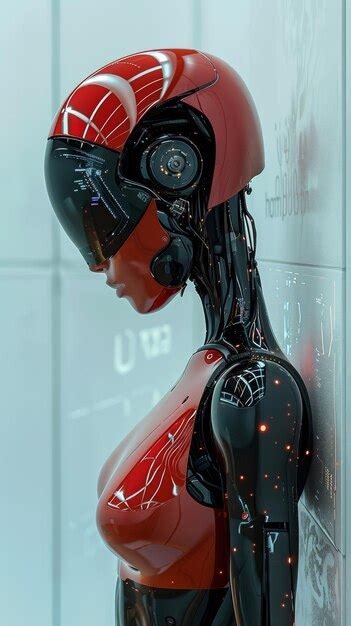 Premium Photo Woman Robot Bionic Android Red And White Style