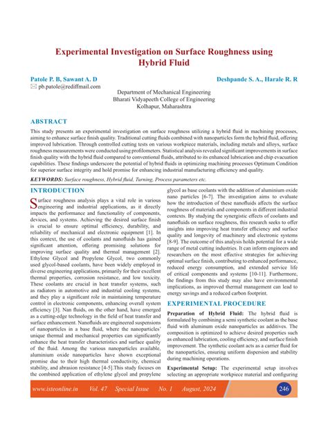 Pdf Experimental Investigation On Surface Roughness Using Hybrid Fluid