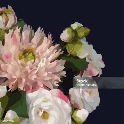 수채화 3 차원 현실적인 로맨틱 꽃 꽃 꽃다발 구성 모란 달리아 장미 벡터 꽃 식물에 대한 스톡 벡터 아트 및 기타 이미지 꽃 식물 복고풍 식물학 Istock