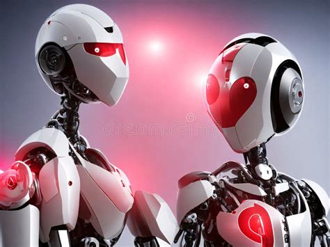 A Pair Of Genderless Robots In Futuristic Clothing Standing Side By