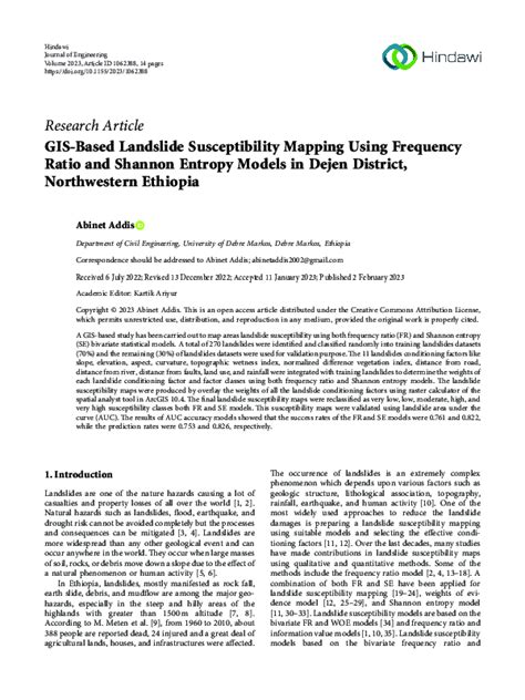 pdf gis based landslide susceptibility mapping using frequency ratio and shannon entropy