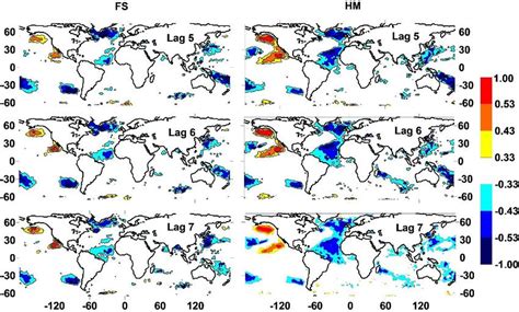 Summer Rainfall Correlation With Sst Lags Of 5 6 And 7 Months For
