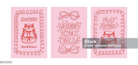 결혼식 인사말 카드와 우아한 글자 케이크 및 리본이 있는 초대장 템플릿 세트 개체 그룹에 대한 스톡 벡터 아트 및 기타 이미지 개체 그룹 결혼 의식 결혼식 Istock