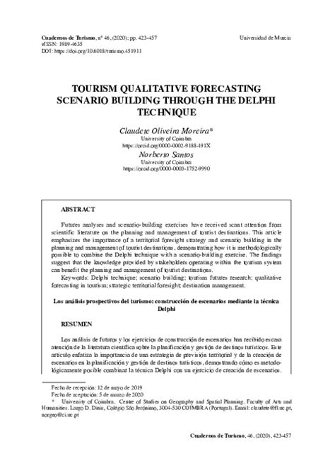Pdf Tourism Qualitative Forecasting Scenario Building Through The Delphi Technique