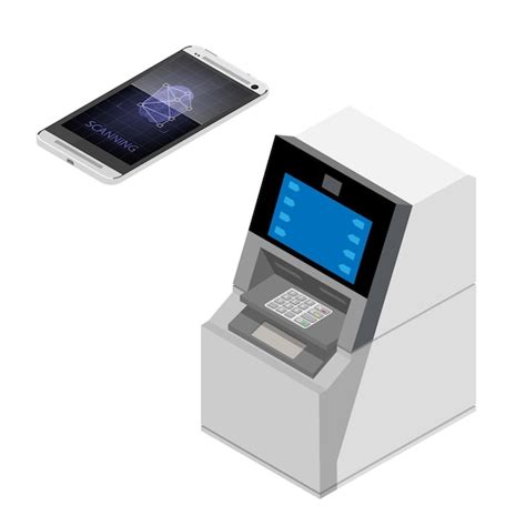 premium vector atm and smartphone scanning fingerprint isometric view isolated on white