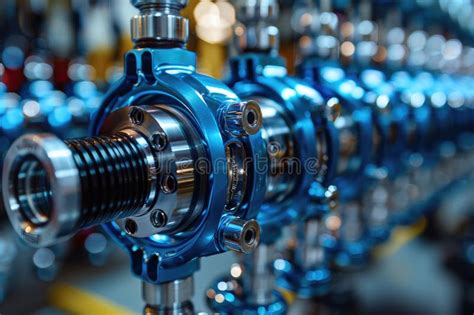 Precise Industrial Machinery Close Up Blue Metal Components And Valves Stock Illustration