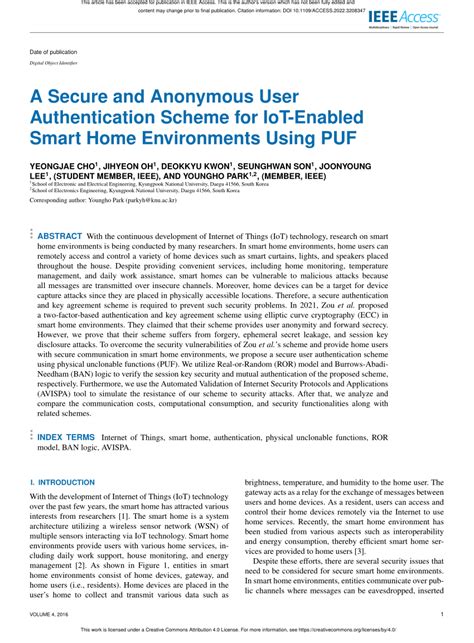 Pdf A Secure And Anonymous User Authentication Scheme For Iot Enabled