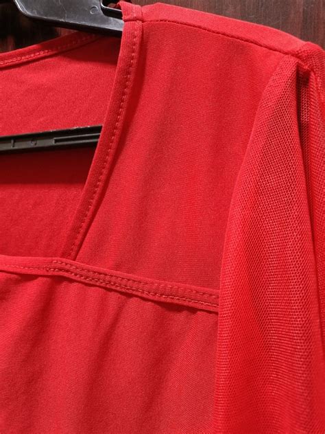 Red Blouse With See Through Sleeves Womens Fashion Tops Blouses On