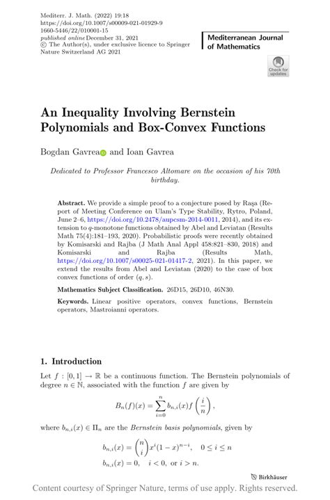 An Inequality Involving Bernstein Polynomials And Box Convex Functions Request Pdf
