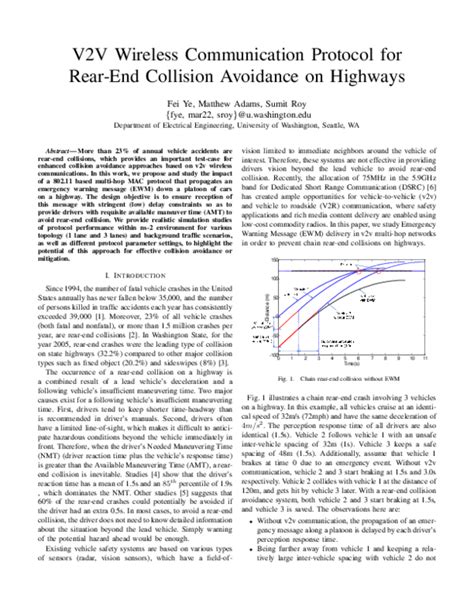 Pdf V2v Wireless Communication Protocol For Rear End Collision Avoidance On Highways