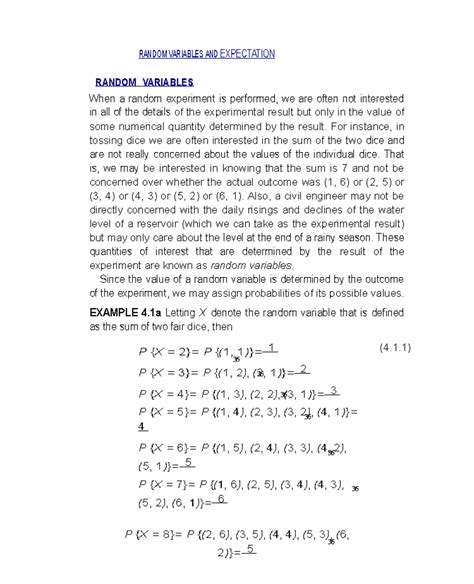 Random Variables And Expectation Random Variables And Expectation Random Variables When A