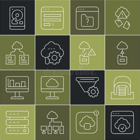 Set Line Cloud Technology Data Transfer Hangar With Servers File Missing Hard Disk Drive Hdd
