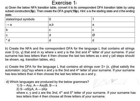 Solved Exercise 11 A Given The Below Nfa Transition Table