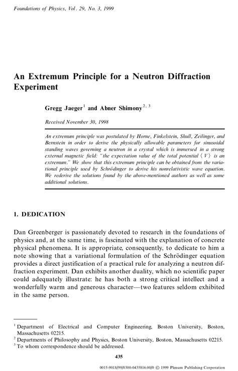 Pdf An Extremum Principle For A Neutron Diffraction Experiment