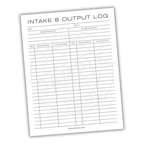 Intake And Output Log Printable Healthcare Fluid Balance Tracker