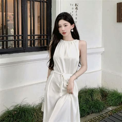 데이달링 달링pickw 아이보리 새틴 롱 홀터 롱드레스