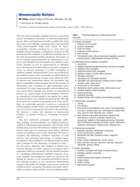 Mononeuropathy Multiplex Pdf Peripheral Neuropathy Medicine