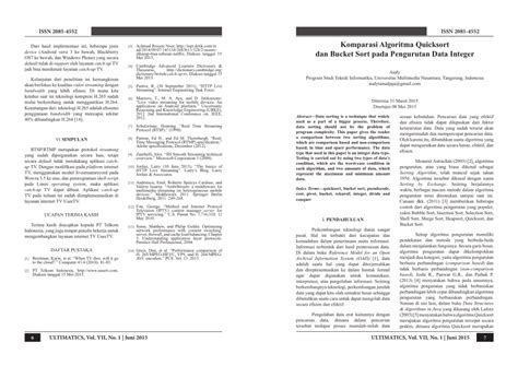 Pdf Komparasi Algoritma Quicksort Dan Bucket Sort Pada Pengurutan Data Integer