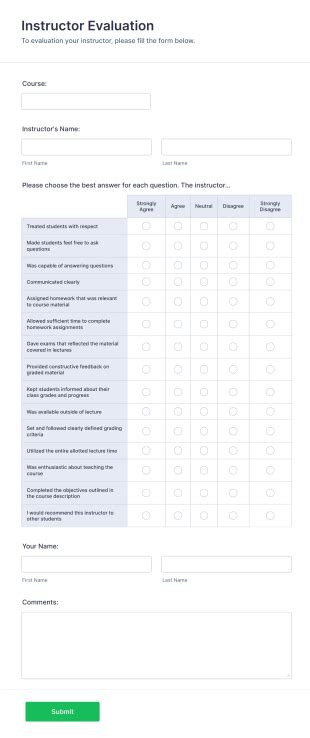 Instructor Evaluation Form Template Jotform