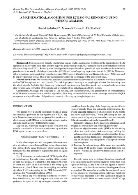 Pdf A Mathematical Algorithm For Ecg Signal Denoising Using Window