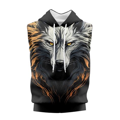 Rashninja White Alpha Wolf Sleeveless Hoodie Mma Sleeveless Hoodie