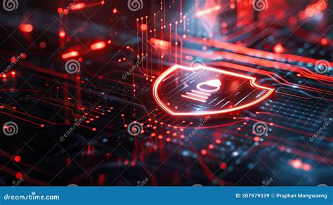 3d Illustration Of A Glowing Security Shield Symbol On A High Tech Circuit Board Representing